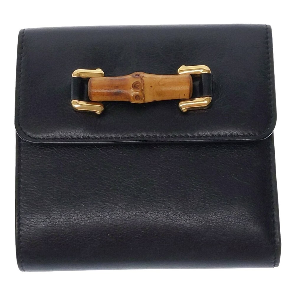 Gucci Bamboo Line Compact Wallet Leather Black - Gem